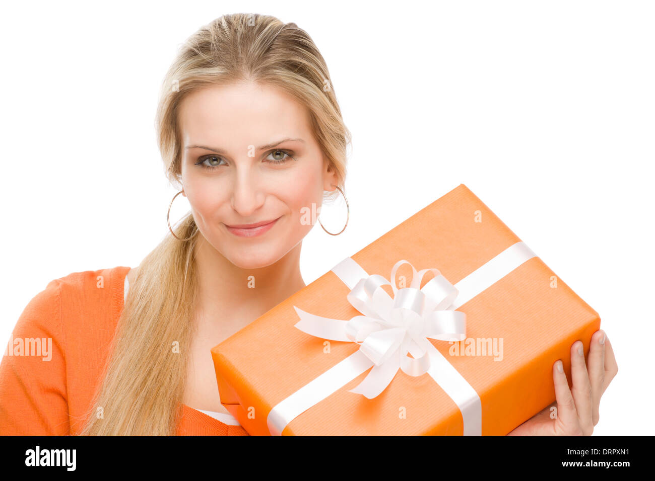 Present woman celebration hold happy Stock Photo - Alamy