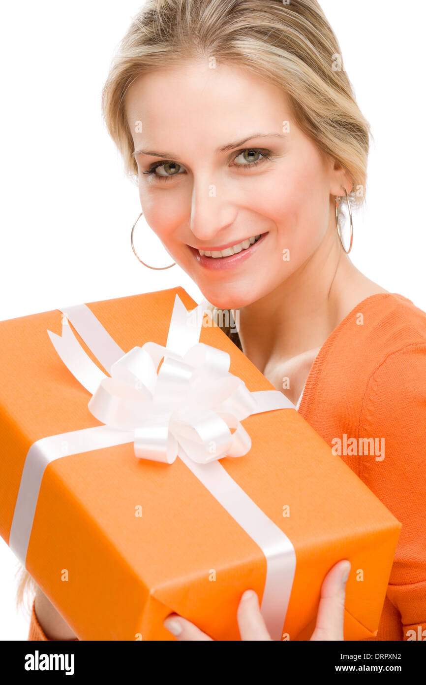 Present woman celebration hold happy Stock Photo - Alamy