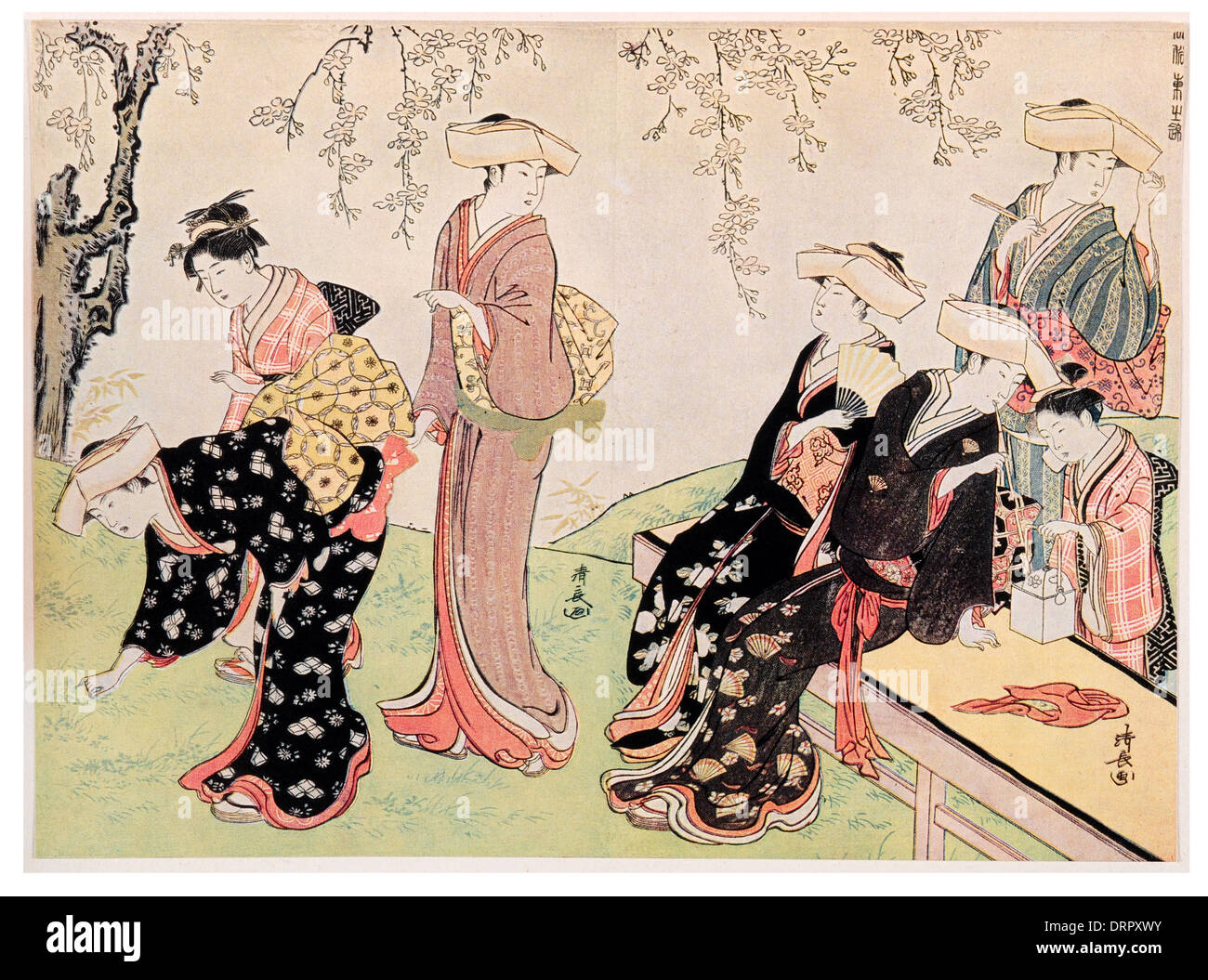 Torii Kiyonaga Women gathering of flowers Stock Photo - Alamy
