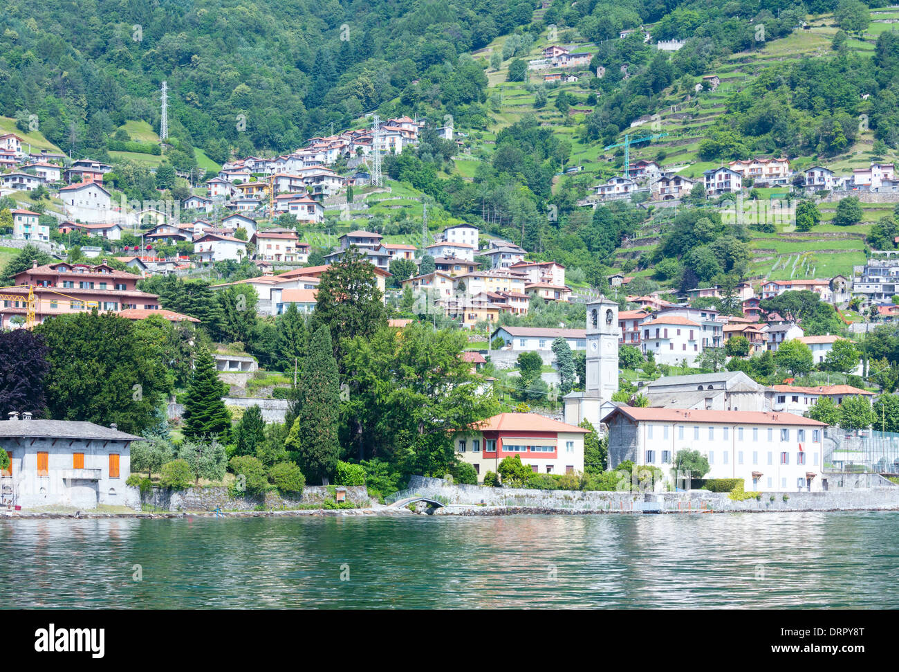 Town on Lake Como coast (Italy). Summer view from ship board Stock ...