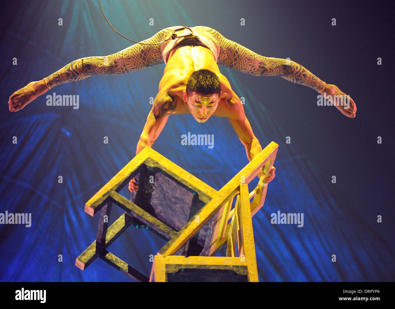Munich, Germany. 30th Jan, 2014. Performer Yao Deng Bo performs his ...