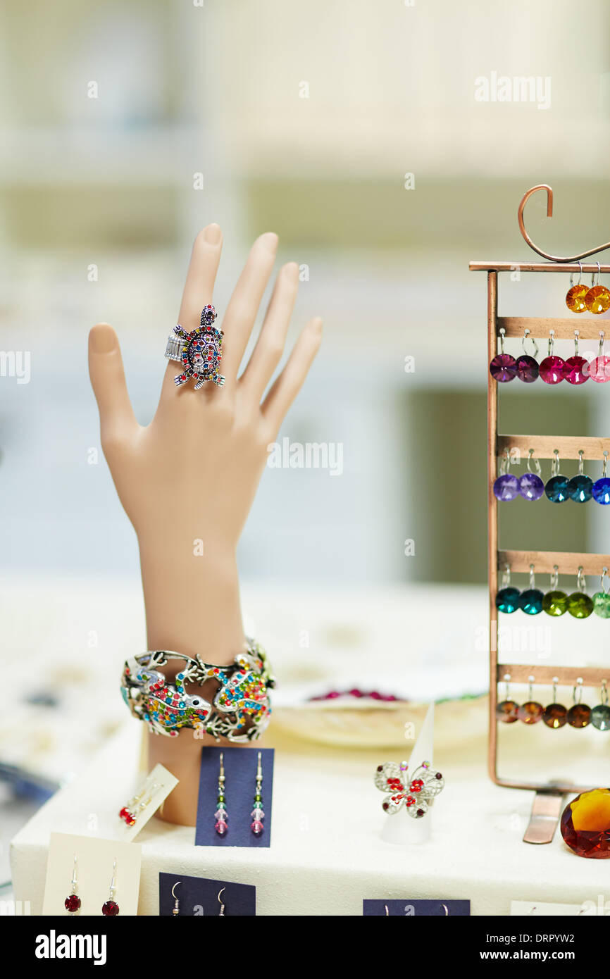 Artifical hand to display jewelry and rings in a jeweler shop Stock ...