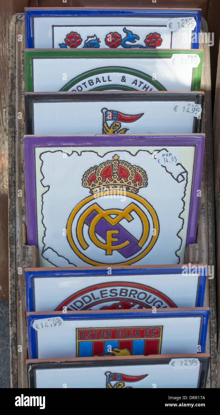 Ceramic tiles with various football team logos such as Real Madrid ...