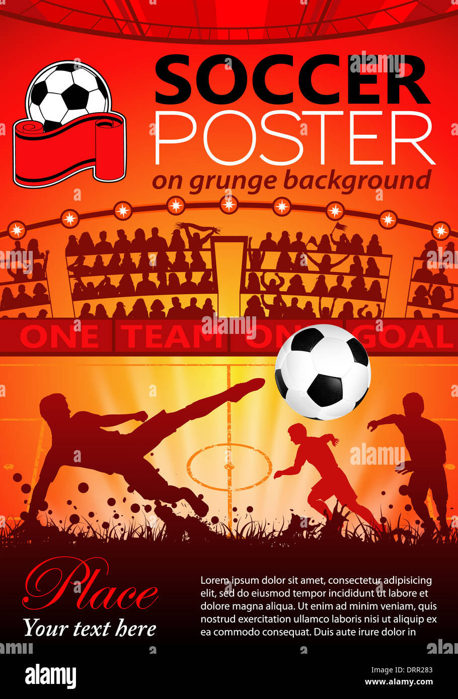Soccer Poster with Players and Fans on grunge background, illustration ...