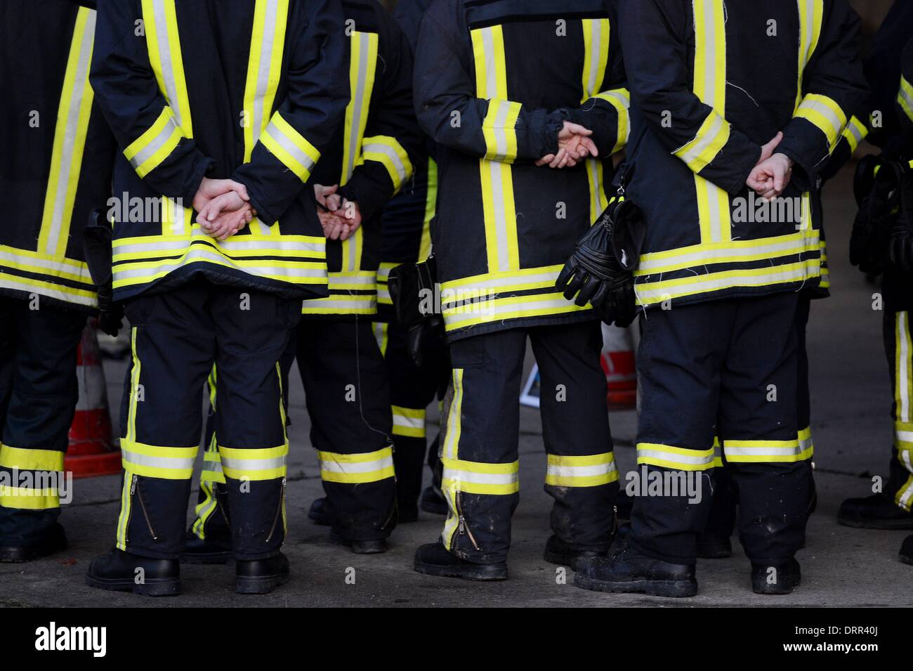 Fireman watching a training of new firefighters in Osterode, Germany ...