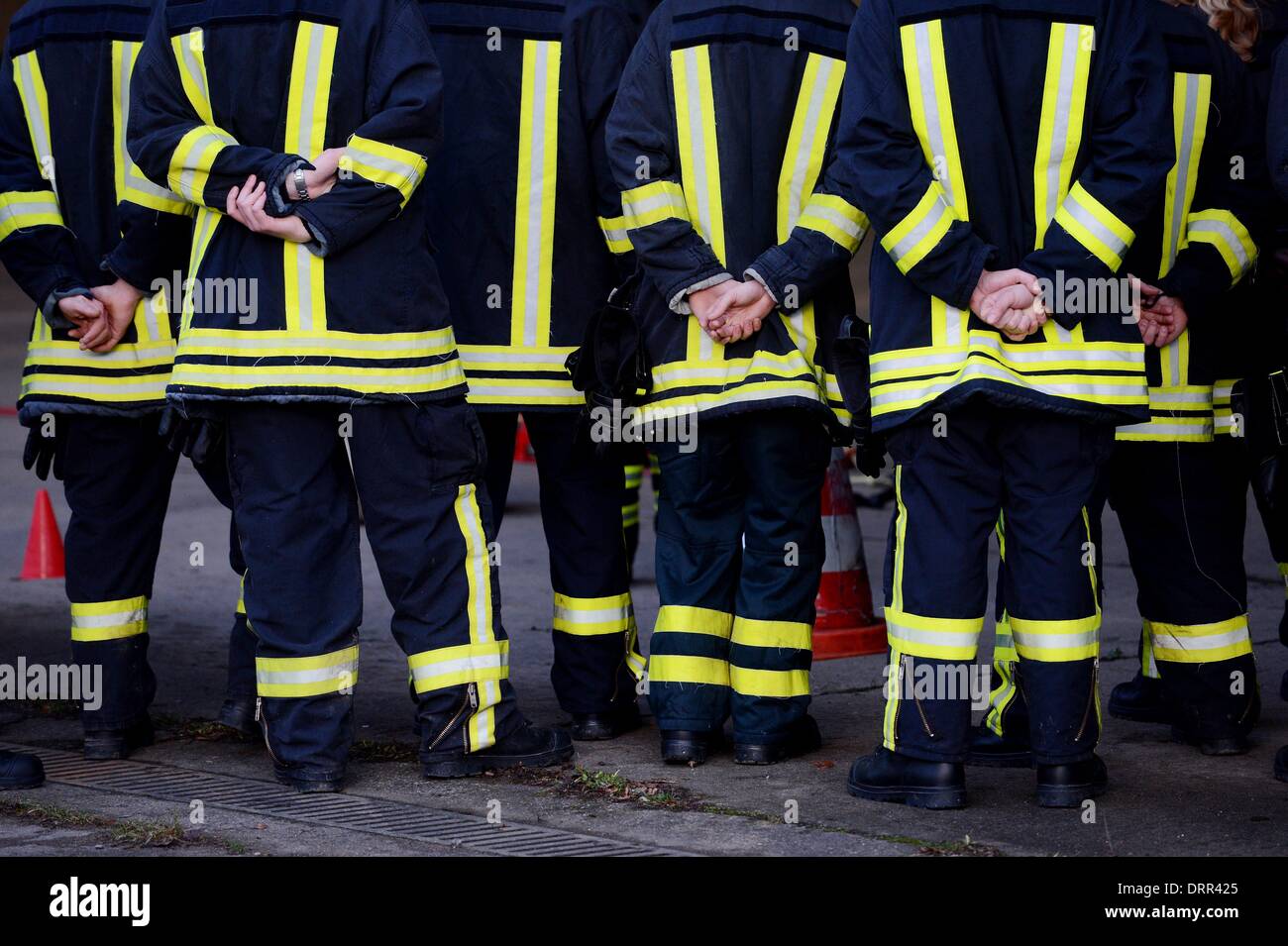 Fireman watching a training of new firefighters in Osterode, Germany ...