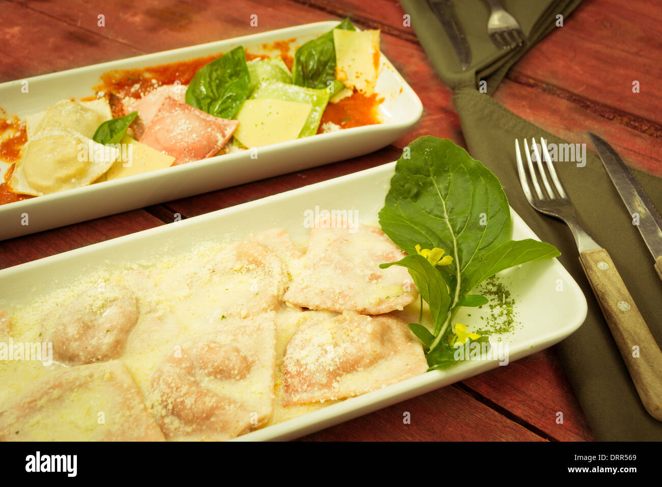 Italian ravioli with spinach color processed Stock Photo - Alamy