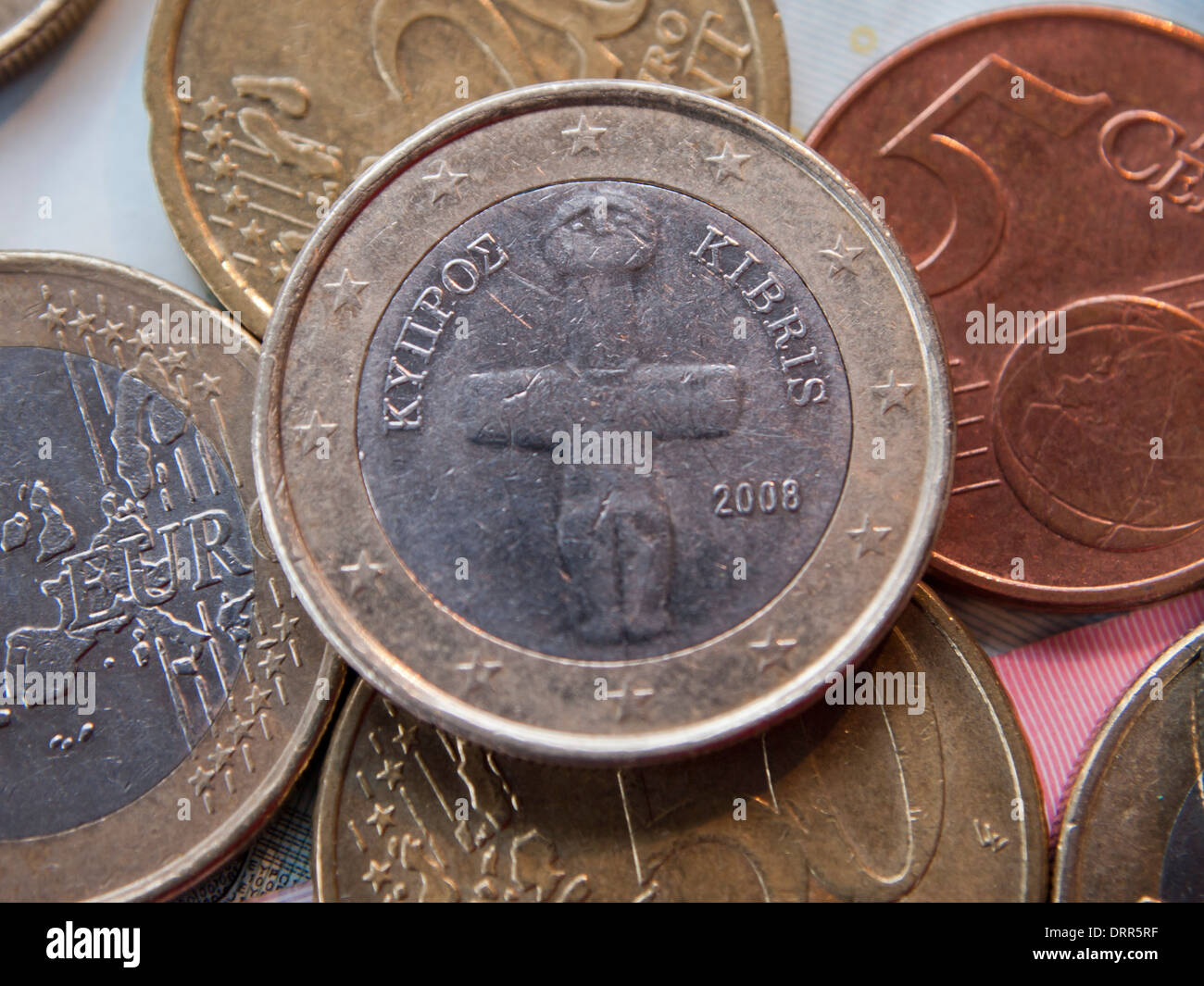 One Euro coin of Cyprus - backside showing the "Idol of Pomos", a 5000 ...