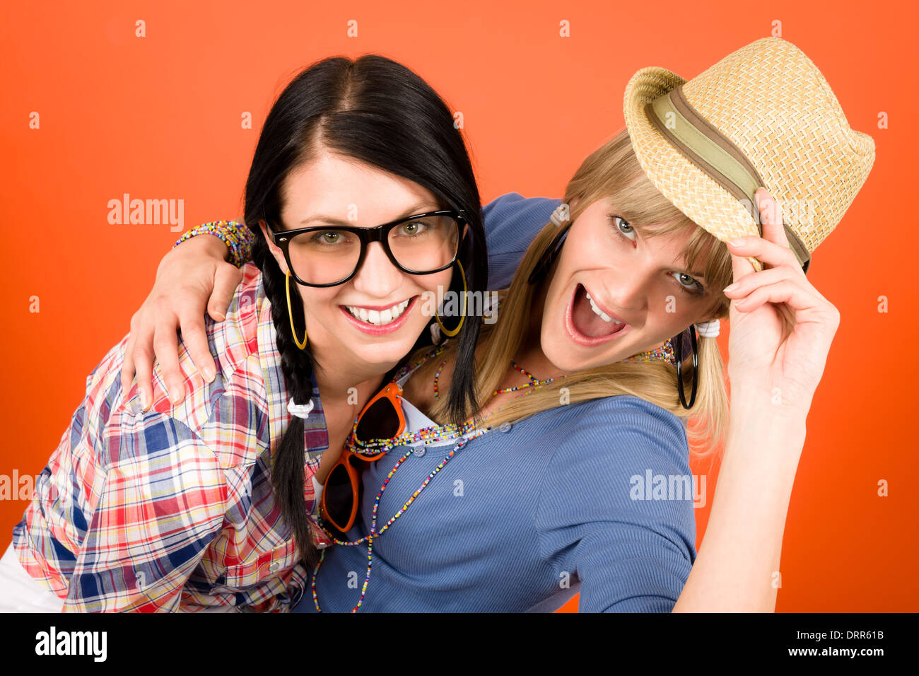 Two woman friends young have fun crazy Stock Photo - Alamy