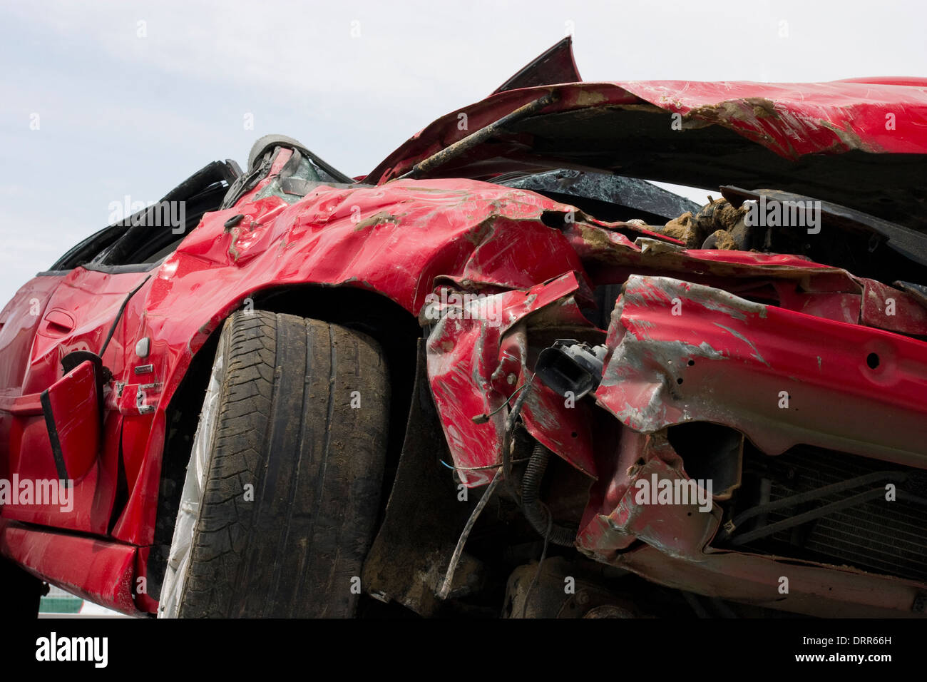 The wreckage of a crashed car displayed by Qatar's police during ...
