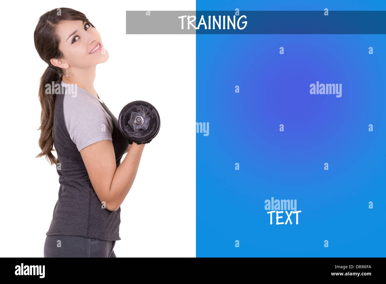 Woman working out with dumbell, ad design Stock Photo - Alamy