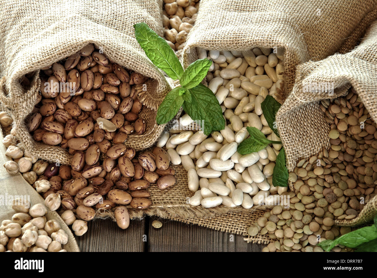 lentils, chickpeas, red beans in cloth bags Stock Photo - Alamy