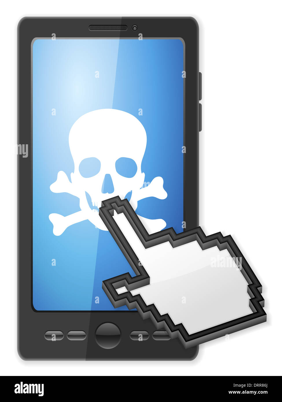 Phone, cursor and danger symbol on a white background Stock Photo - Alamy