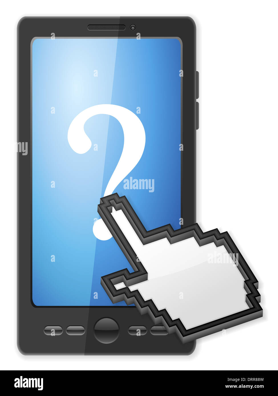 Phone, cursor and question symbol on a white background Stock Photo - Alamy