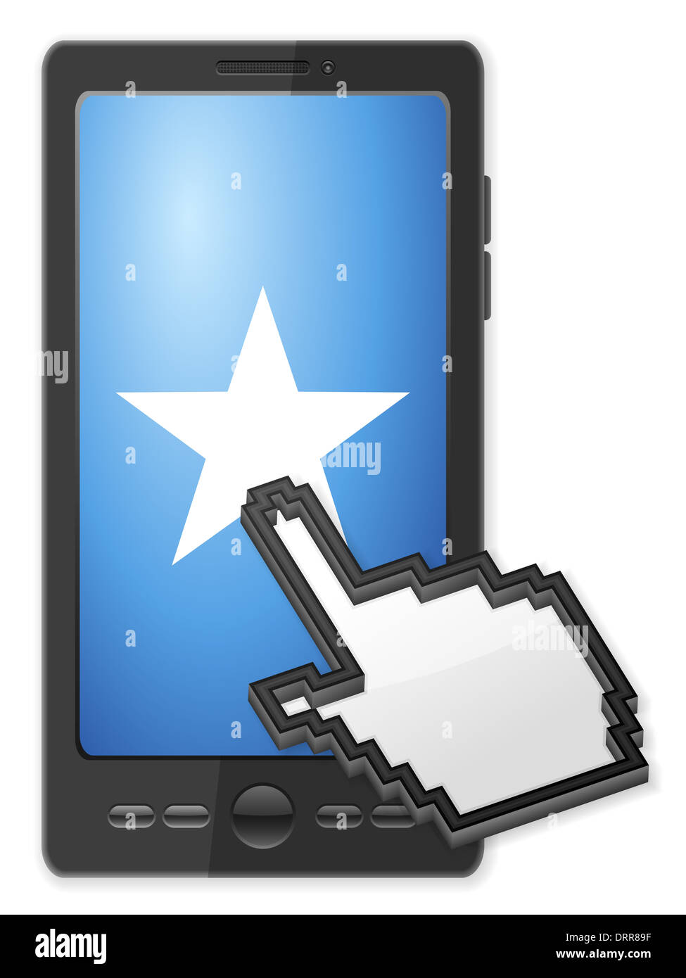 Phone, cursor and star symbol on a white background Stock Photo - Alamy