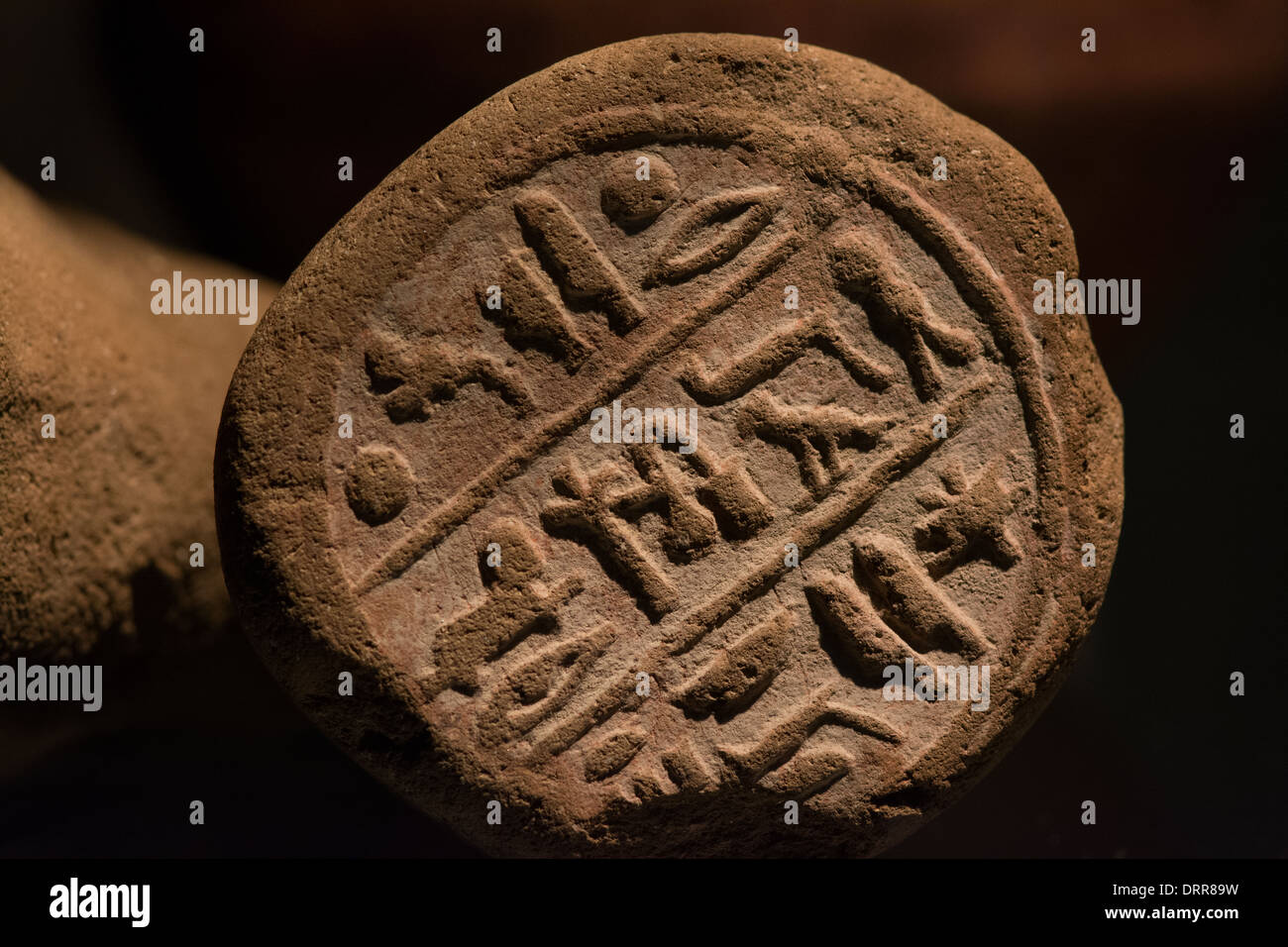 Close-up of hieroglyphs carved on a stone ancient Egyptian artifact ...