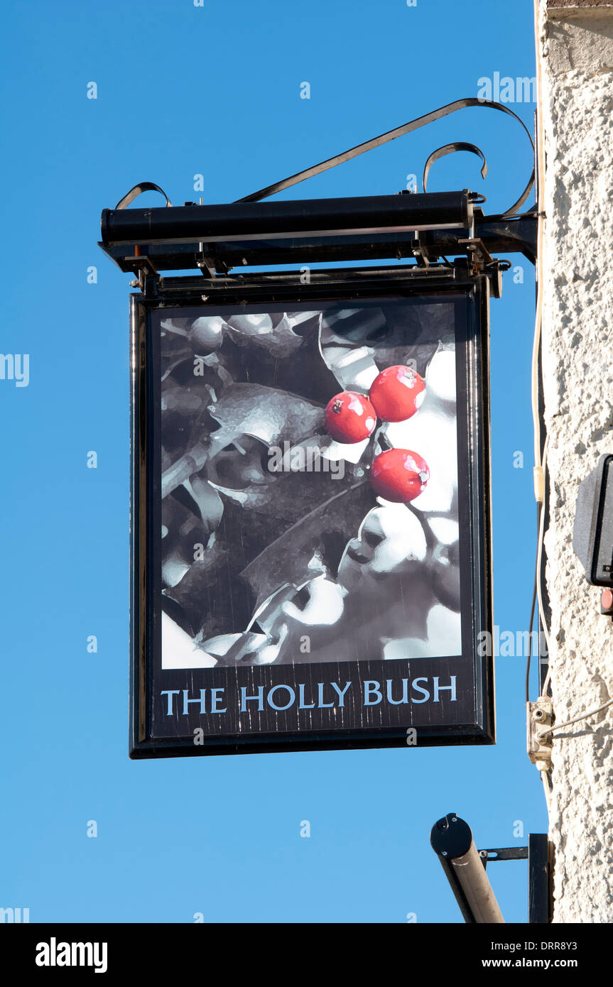 The Holly Bush pub sign, Hurley, Warwickshire, England, UK Stock Photo ...