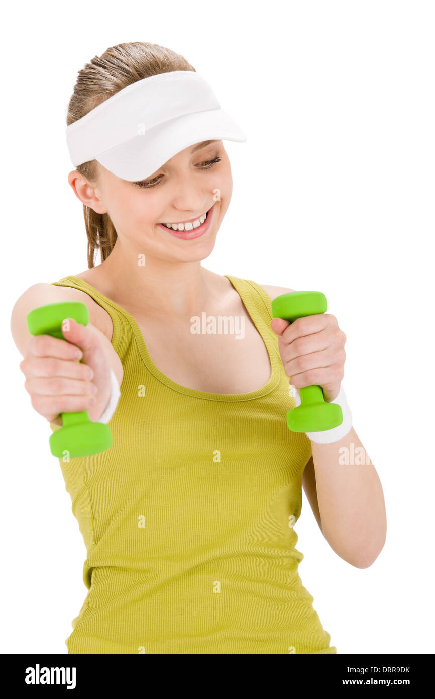 Fitness teenager woman with dumbbell Stock Photo - Alamy