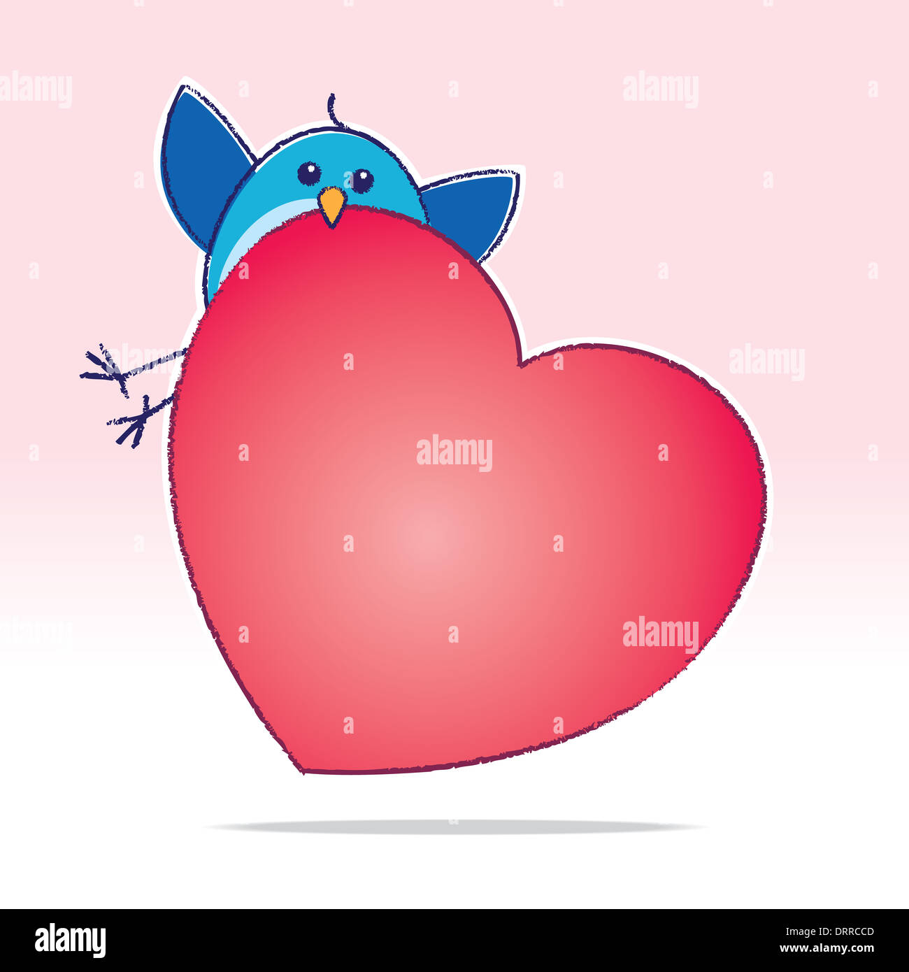 Cute Bluebird carrying a Big Red Heart on a Pink Gradient Background ...