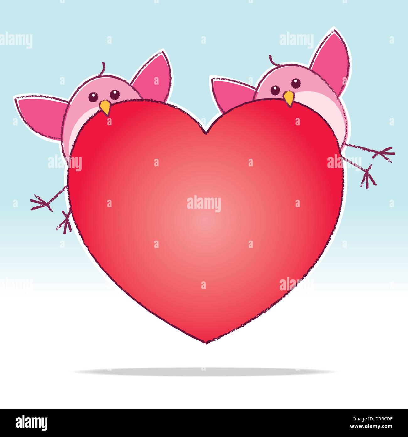 Pink Love Birds carrying a Big Red Heart on a Blue Gradient Background ...