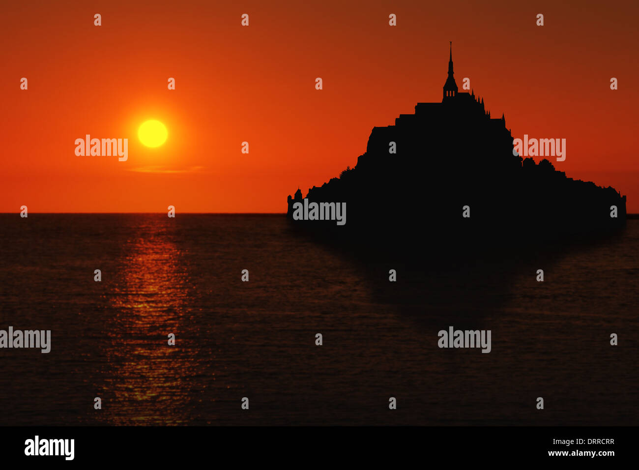 Le Mont Saint Michel silhouette with reflection in Normandy, France at ...