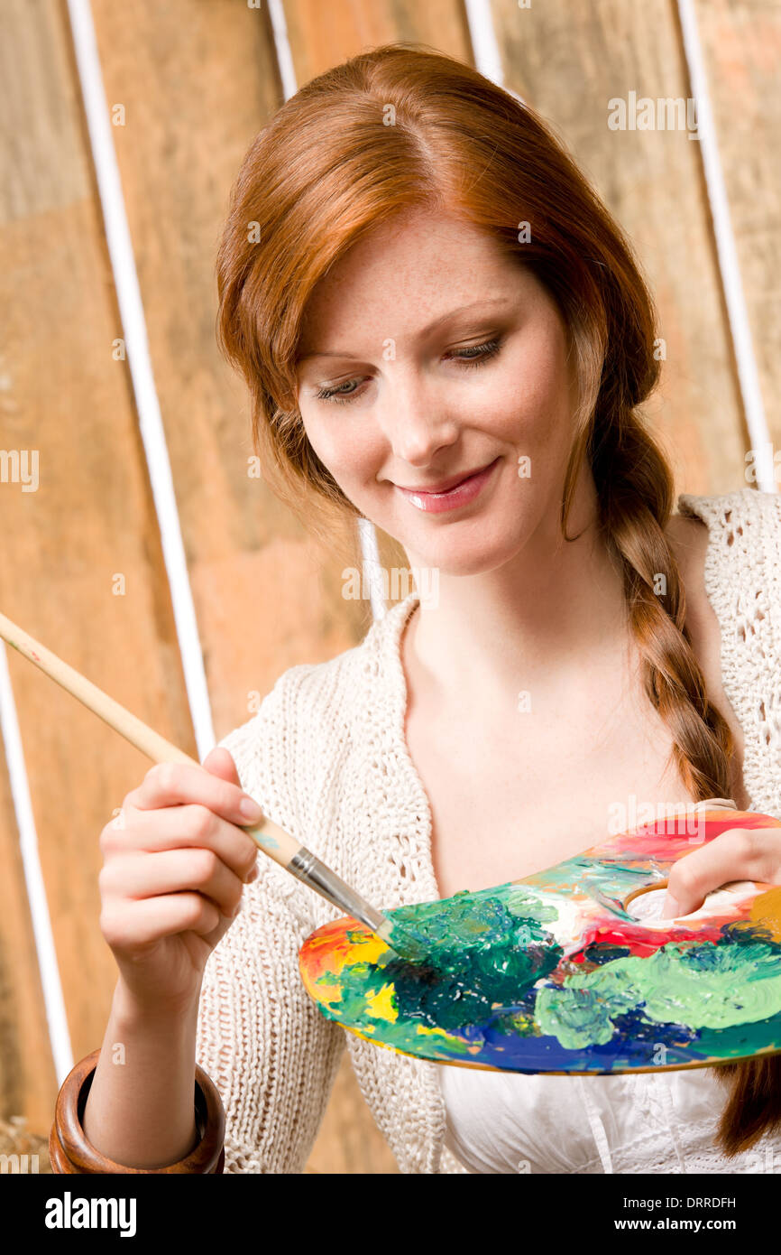 Young romantic woman hold color palette barn Stock Photo - Alamy