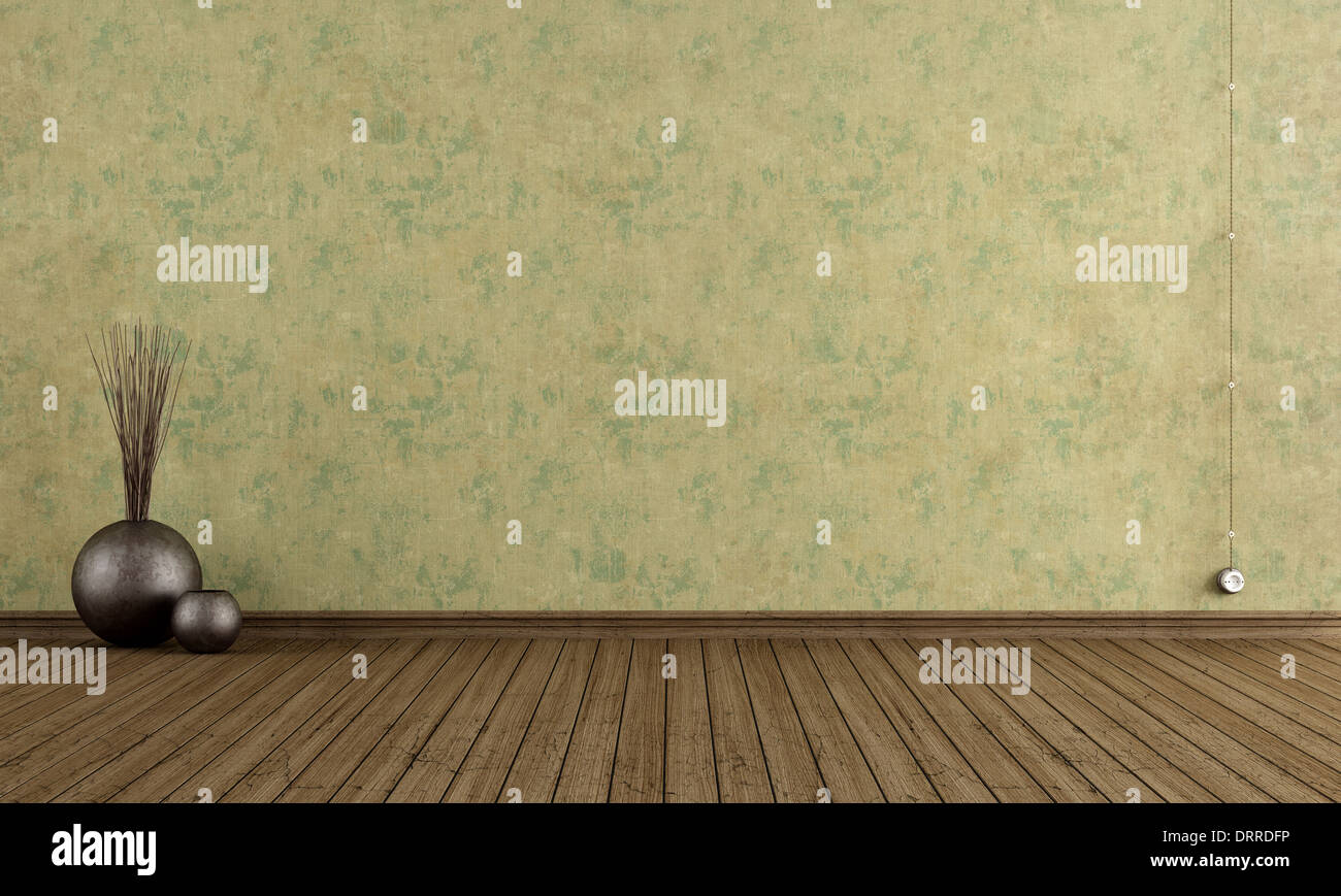 Empty room with old wall and wooden floor - rendering Stock Photo - Alamy
