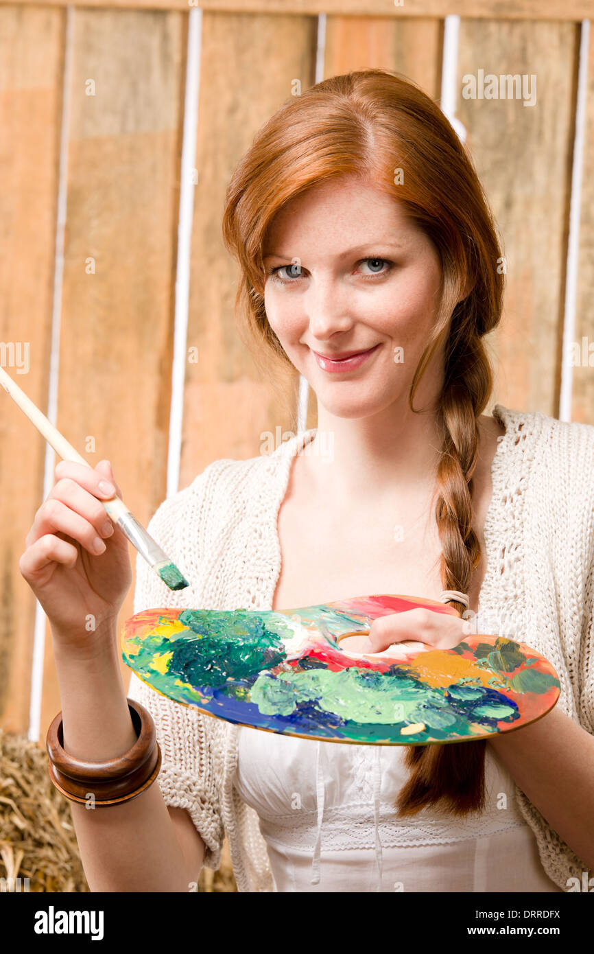 Young romantic woman hold color palette barn Stock Photo - Alamy