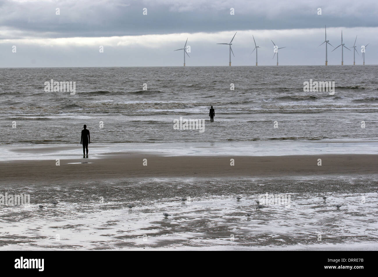 Off-shore wind farm and Antony Gormley's Another Place installation ...