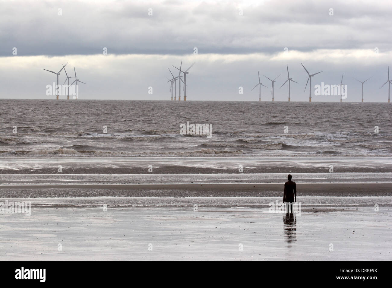 Off-shore wind farm and Antony Gormley's Another Place installation ...