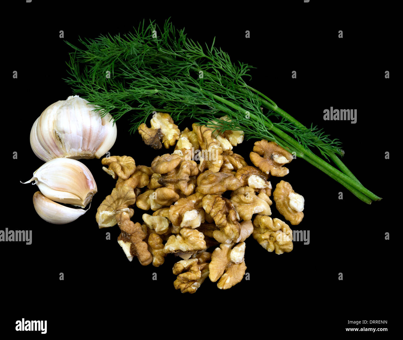 Dill, garlic and walnuts Stock Photo - Alamy