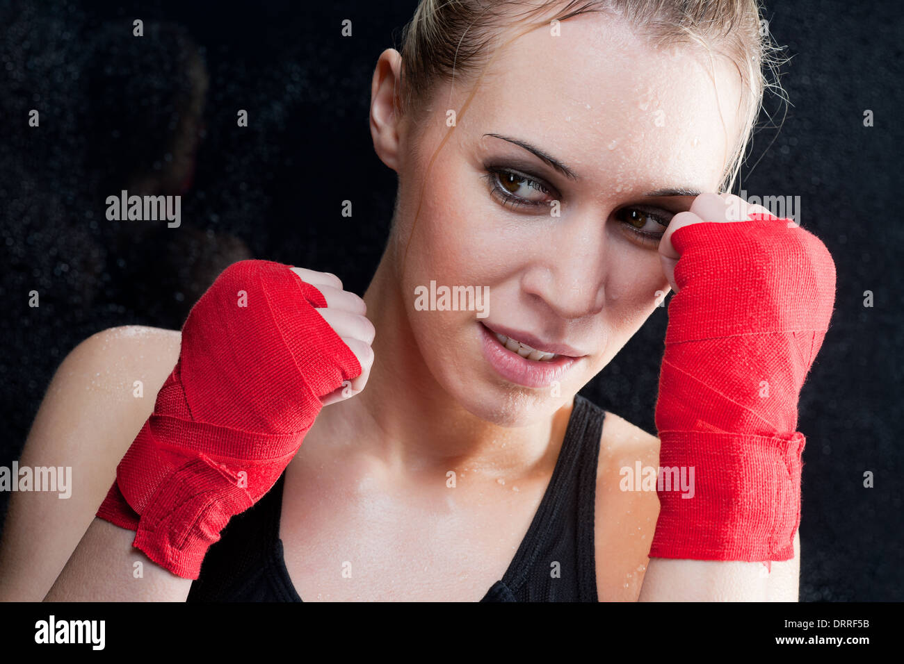 Boxing training blond woman sparring Stock Photo - Alamy