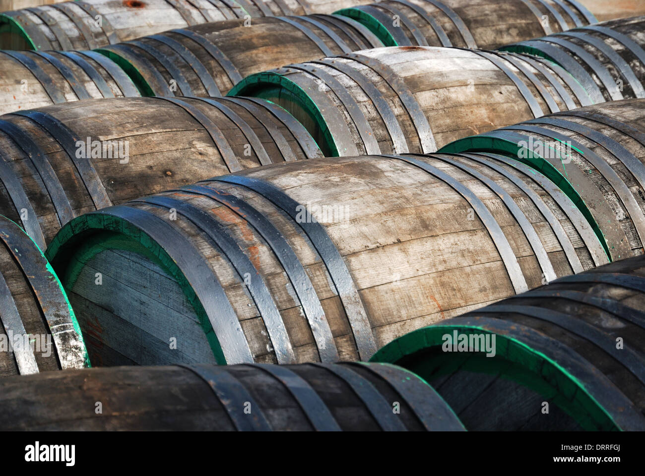 Wine oak barrels lying Stock Photo - Alamy