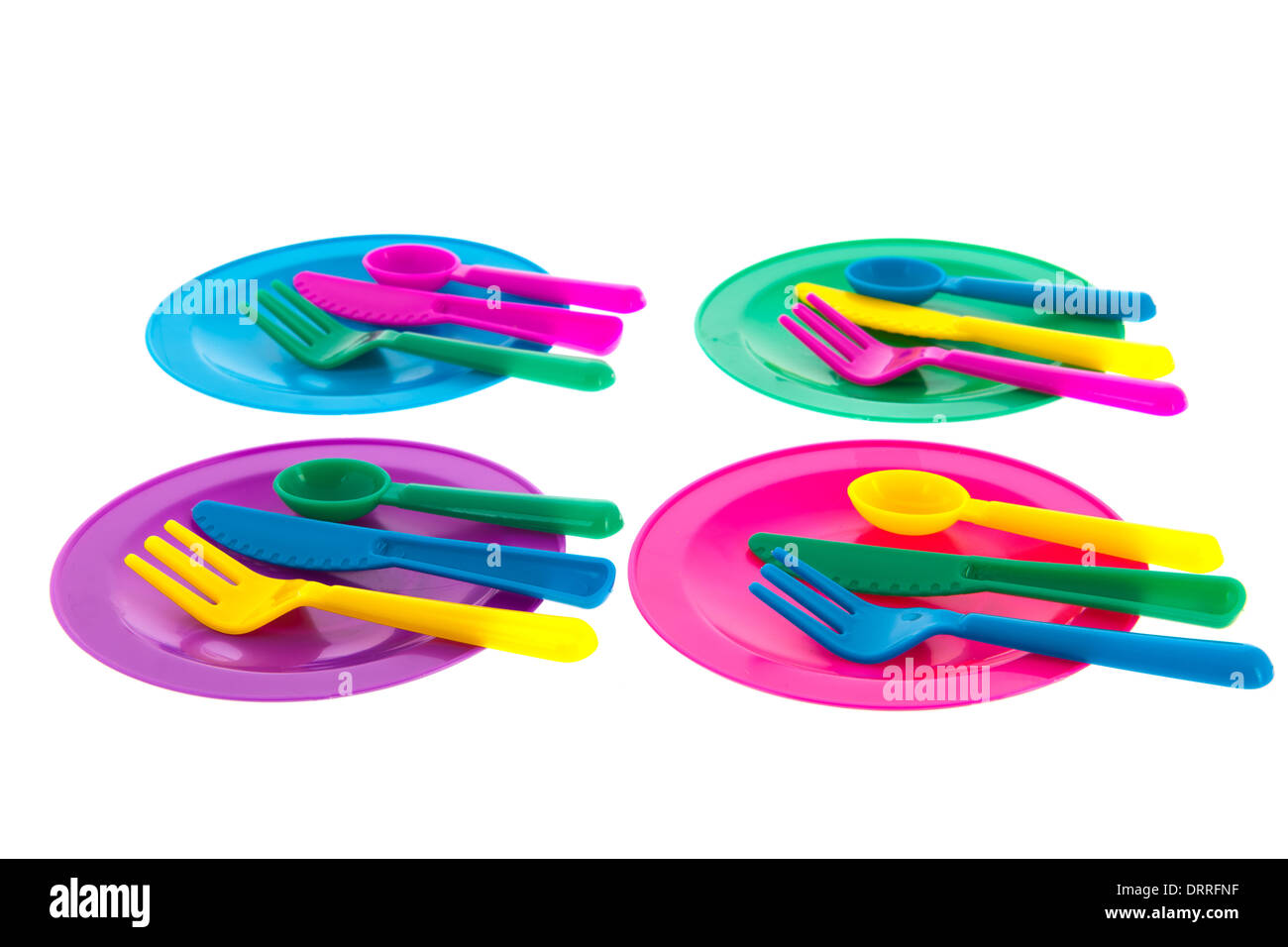 Colorful plastic crockery isolated white background Stock Photo - Alamy