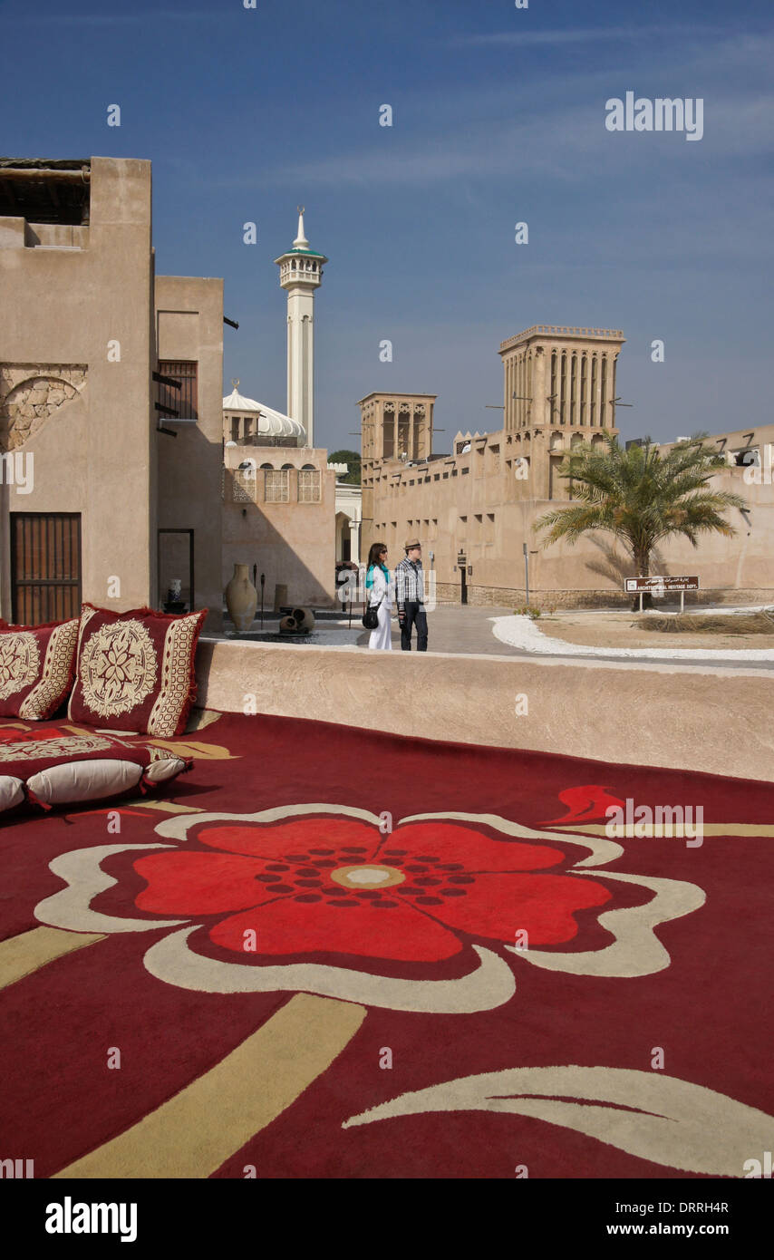Bastakia Quarter in Old Dubai, United Arab Emirates, with mosque and ...