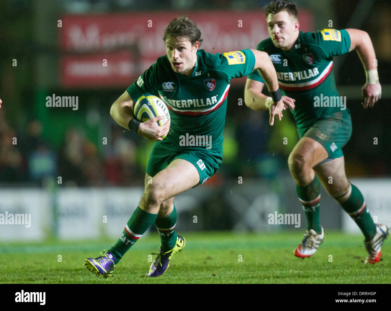 Leicester, UK. 31st Jan, 2014. Blaine SCULLY (Leicester Tigers) makes a ...