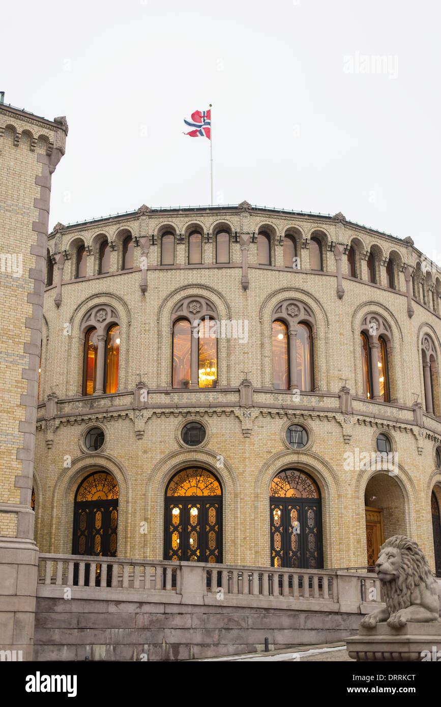 The parliament building of Norway, Stortinget in Oslo, as seen on a ...