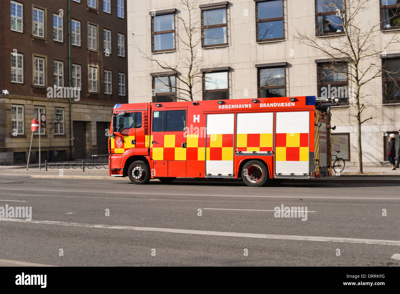Fire truck in Copenhagen, Denmark in action Stock Photo - Alamy