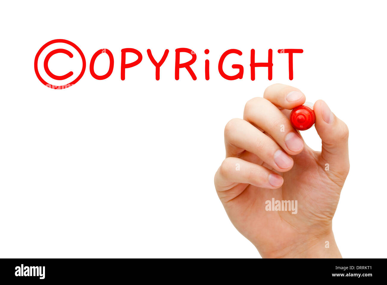 Hand writing Copyright concept with red marker on transparent wipe ...
