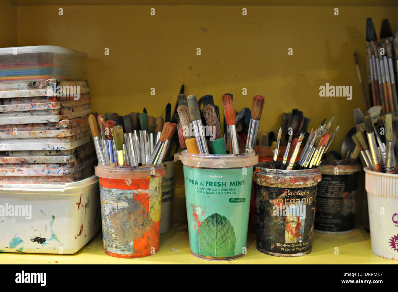 School Art room paint brushes Stock Photo - Alamy