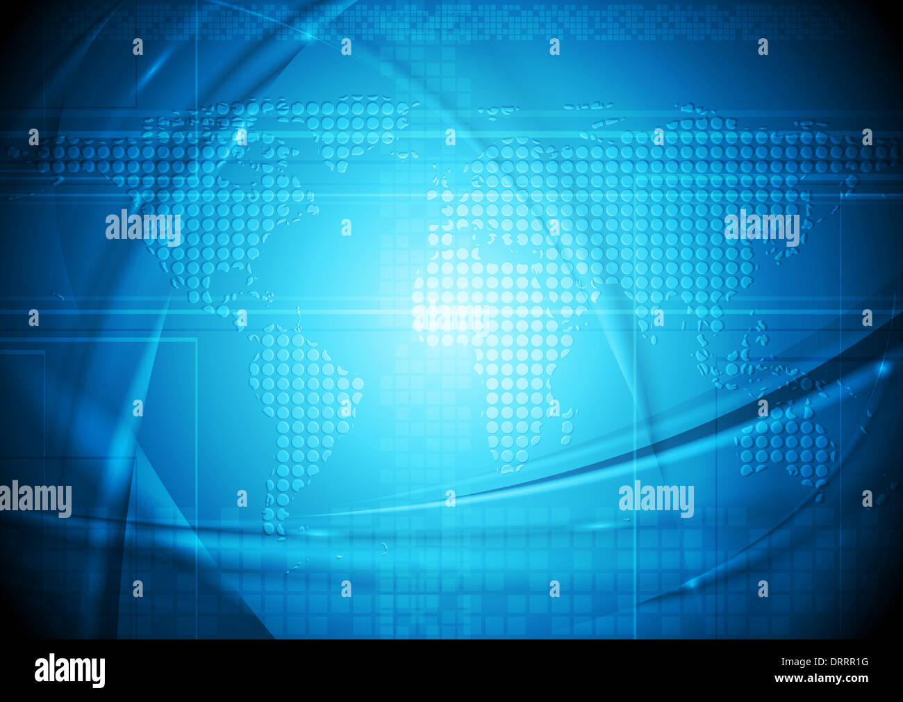 Blue hi-tech design with world map Stock Photo - Alamy