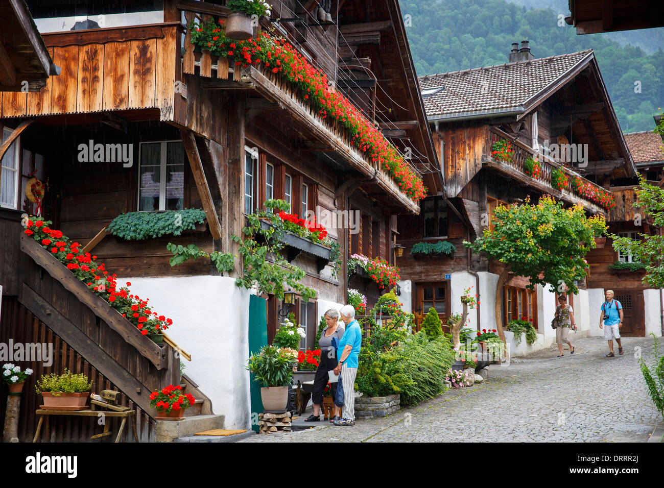 Tourists visit Brunngasse cobbled street with 18th Century architecture ...