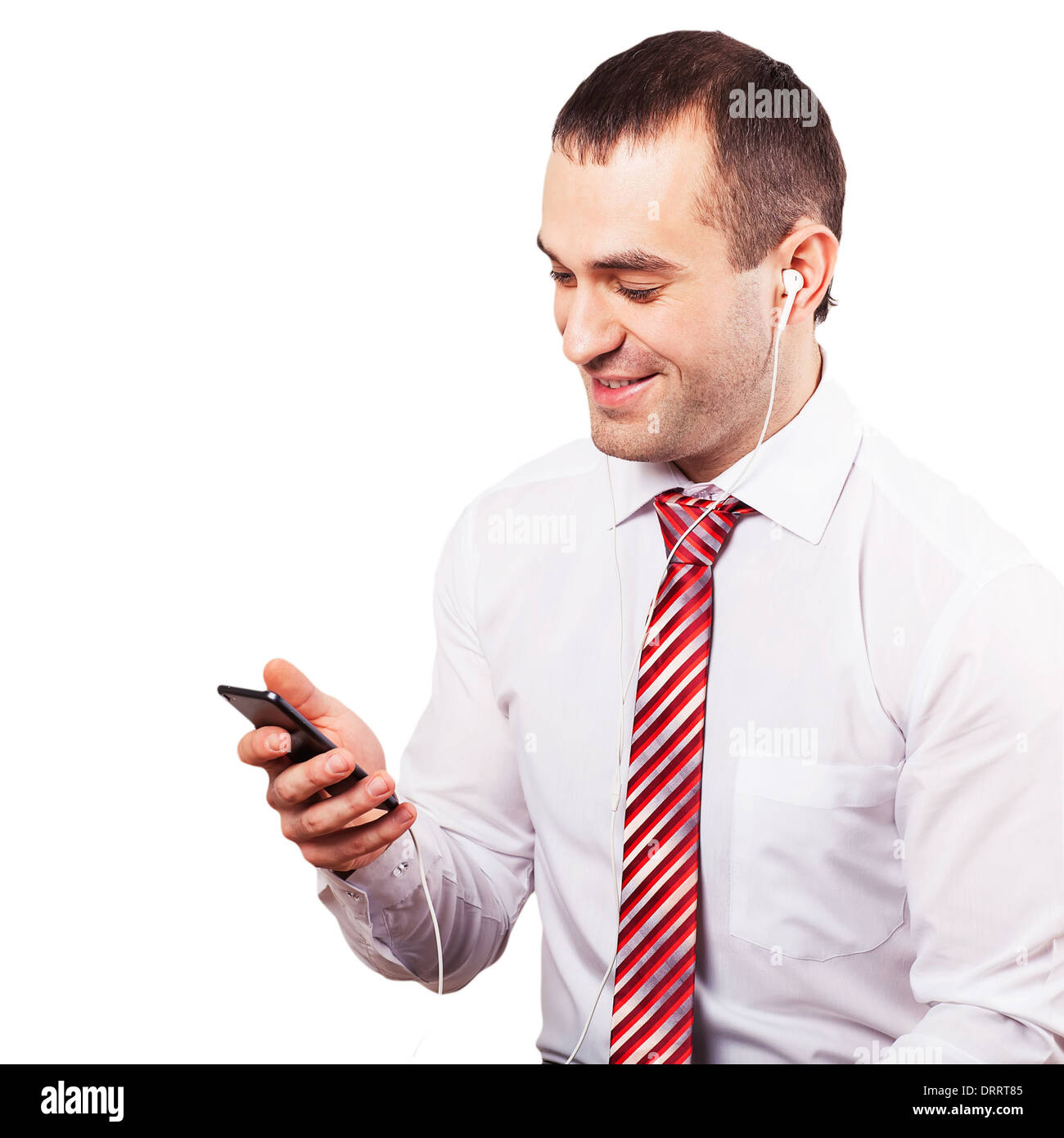 guy listening to music on white background Stock Photo - Alamy