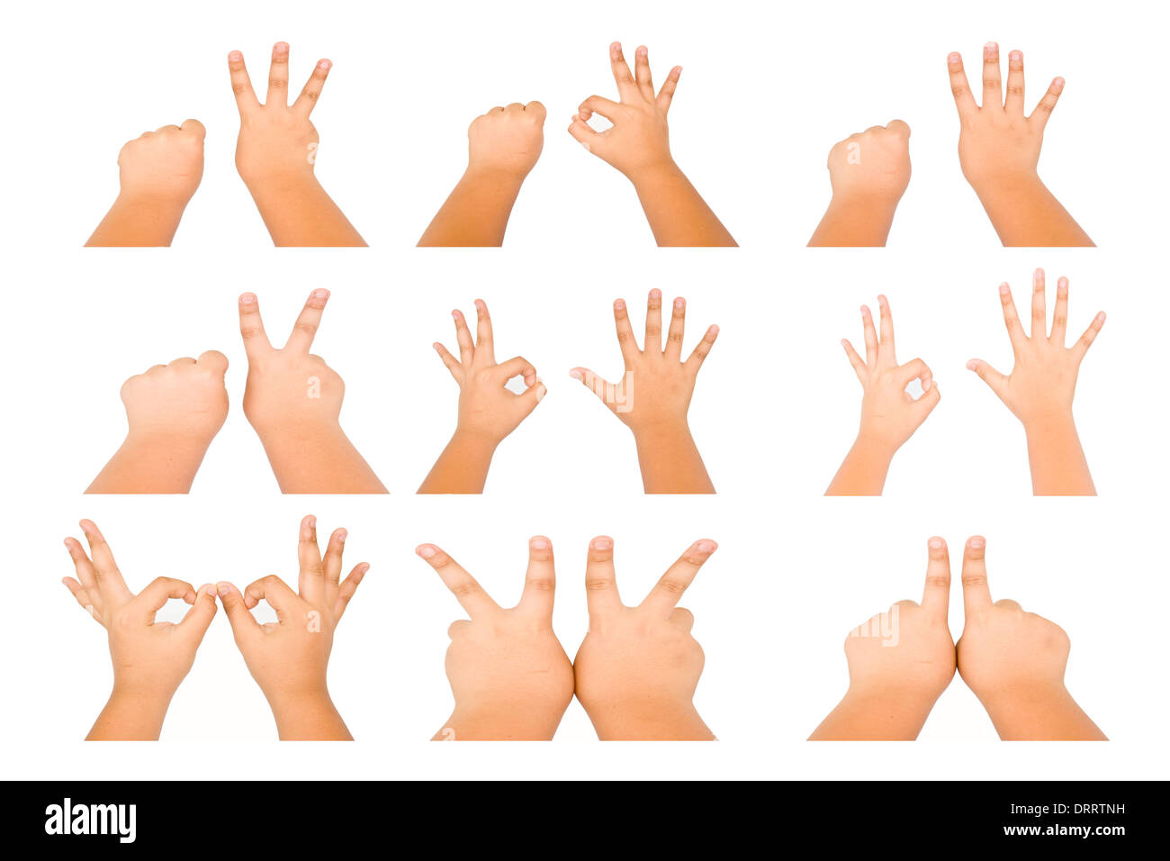 multiple hand from children on white background Stock Photo - Alamy