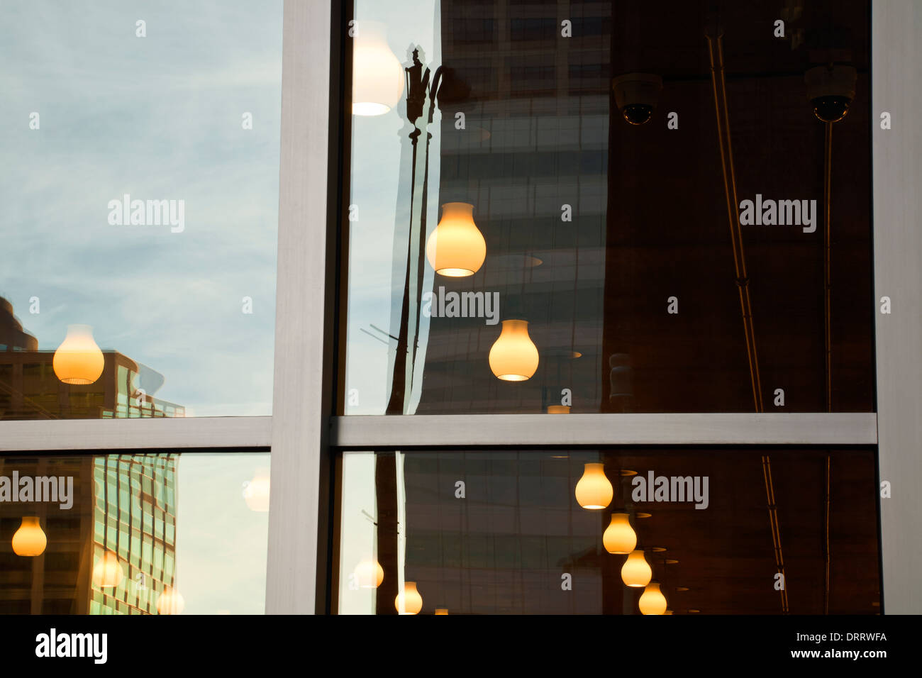 WASHINGTON - Interior lights and neighboring buildings reflecting on ...