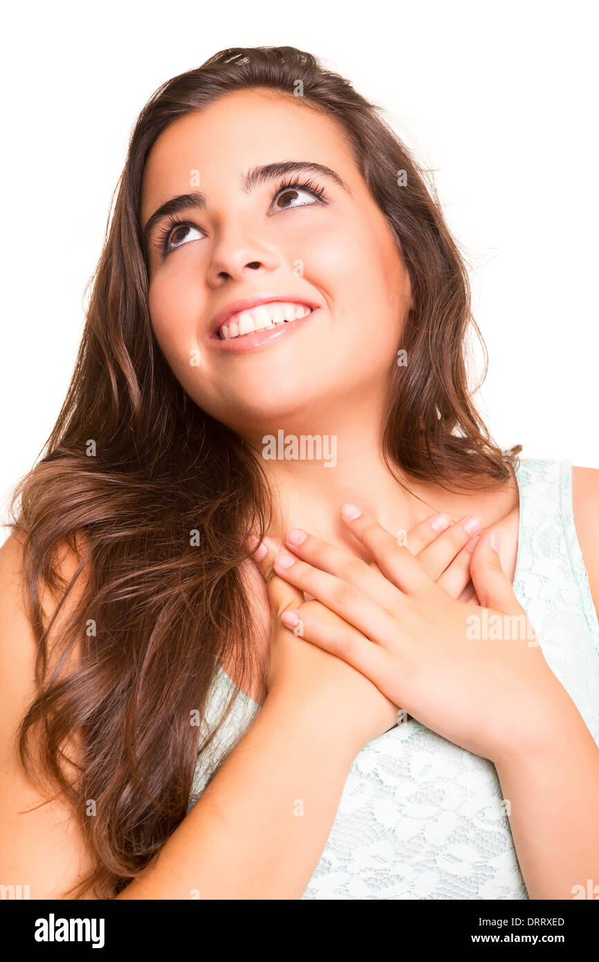 A beautiful teenager in love, isolated over a white background Stock ...