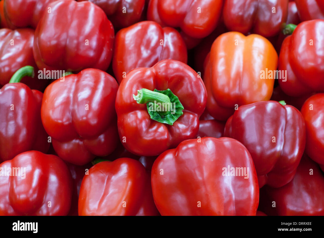 Fresh Red bell peppers background Stock Photo - Alamy