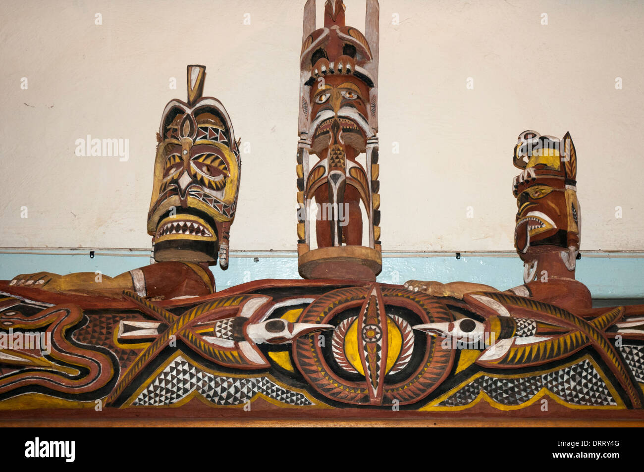 Malagan masks and shield from New Ireland province, Papua New Guinea ...