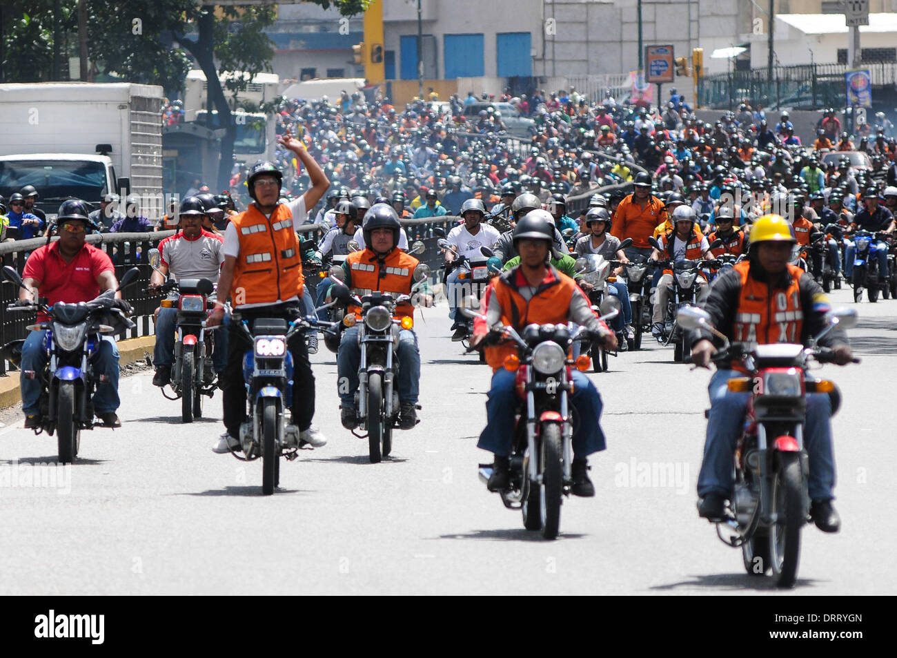 Caracas, Venezuela. 31st Jan, 2014. Motorcyclists gather in the Petare ...