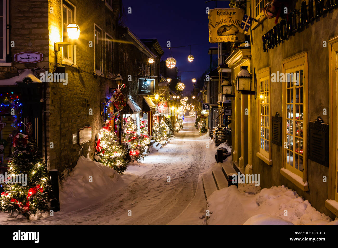 Rue du Petit Champlain during Christmas, Lower Town, Quebec City ...